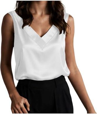Generic Debardeur en Satin Brillance Femme Bretelles Gilets D&eacute;contract&eacute; Aspect Soie Col en V T-Shirt sans Manche Mode Chic Et &Eacute;l&eacute;gant Sexy Camisole &Eacute;t&eacute; Basiqu