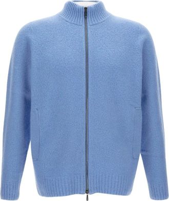 Drumohr Homme, Pulls, Bleu, Taille: XL Cardigan z fermetureure &eacute;clair en laine vierge bross&eacute;e