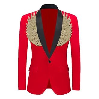 Generic Veste pour homme avec paillettes brod&eacute;es et ailes brod&eacute;es - Blazer - Col ch&acirc;le - Coupe ajust&eacute;e - &Eacute;l&eacute;gante - Motif dor&eacute; - Pour f&ecirc;te, mariage, sc&egrave;ne, ch