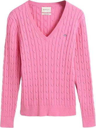 GANT Damen Stretch Cotton Cable V-Neck Pullover, Candy PINK, XXL