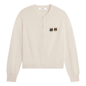 Maison Kitsun&eacute; Cardigan Regular Double Renard - Femme - Pulls - Beige - Taille: 36 FR