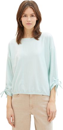 Tom Tailor Tom Tailor Denim Damen Loose Fit Longsleeve mit Streifen & Raffarm, 34743 - Small Mint White Stripe, XS