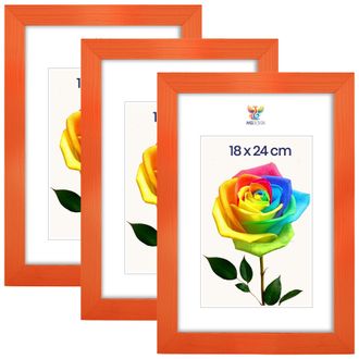 MG Design 3er Set Bilderrahmen 18 x 24 cm - Fotorahmen mit Orange Echtholzrahmen und bruchsicherem Acrylglas, Hoch & Quer zum Aufh&auml;ngen, zum Aufstellen