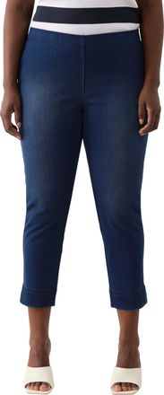 Ulla Popken Damen Jersey-Capri Sienna, schmales Bein, Saumschlitze, blau, 52