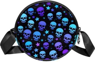 Generic Petit sac &agrave; bandouli&egrave;re circulaire pour femme, motif cr&acirc;nes, petit sac &agrave; dos &agrave; bandouli&egrave;re avec fermeture &eacute;clair, bretelles r&eacute;glables, sac &agrave; main rond