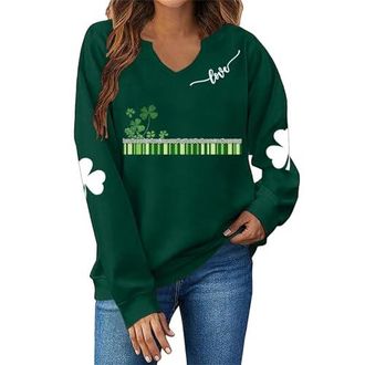 Generic Sweat-shirt pour la Saint-Patrick - Imprim&eacute; tr&egrave;fle irlandais - Pour femme - Motif tr&egrave;fle porte-bonheur - Grande taille - Haut &agrave; manches longues - Col 