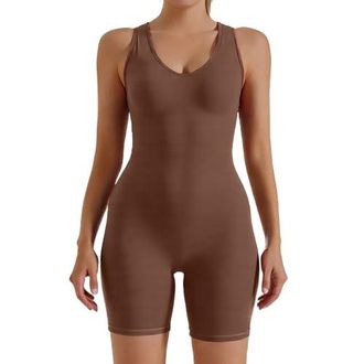 Generic Shapewear Combinaison moulante sans manches pour femme avec soutien-gorge int&eacute;gr&eacute;, marron, XXL