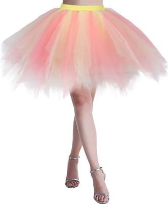 Generic Jupe Plissée Femme Tulle- Jupe Tutu Taille Elastique-Mini Jupe Sexy Femme Couleur Unie pour Fête Danse et Ballet Adulte Jupes Multi-Layer Bouffante Co