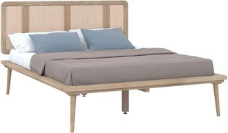 Rendez-Vous D&eacute;co Rendez-vous D&eacute;co - Lit double 140x190 cm en bois et cannage - adik