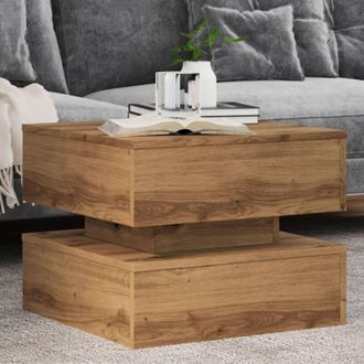 vidaXL Table basse avec lumi&egrave;res led ch&ecirc;ne artisanal 50x50x40 cm Vidaxl