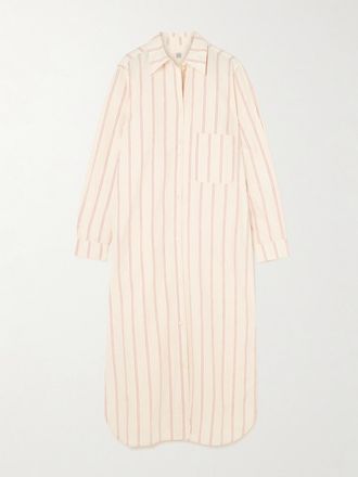 Toteme Midi-hemdblusenkleid Aus Einer Gestreiften Baumwoll-seidenmischung - Ecru