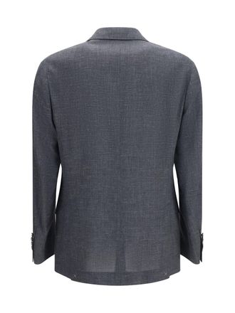 Brunello Cucinelli Mens Deconstructed Jacket Flame-Textured Wool, Silk, And Linen Grigio Scuro