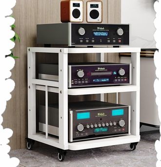 Generic HiFi-Rack, AV-Medienst&auml;nder Mit Rollen, 3/4/5-stufiger Audio-Video-Regal Verst&auml;rker Rack, Holz-Stereoschrank, Verstellbare Regale, CD-Player-St&auml;nder F
