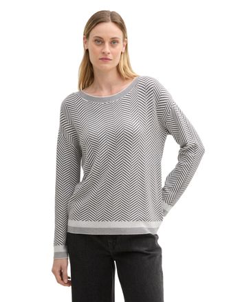 Tom Tailor Tom Tailor Damen Loose Fit Strickpullover mit Fischgr&auml;ten-Muster, 36571 - Anthrazit Knit Heringbone, XXXL