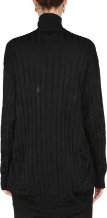 Balenciaga Silk Ribbed Knit Turtleneck - Black