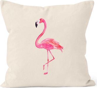 Autiga Kissenbezug Flamingo Kissen-Hülle Deko-Kissen 40x40 Baumwolle Natur Pullover