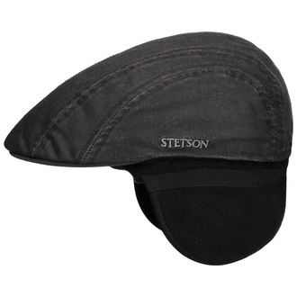 Stetson Old Cotton Flatcap mit Ohrenklappen Unifarbene M&uuml;tze Herren Herbst Winter schwarz M (56-57 cm)