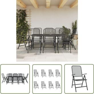 vidaXL The Living Store 9-tlg. Garten-Essgruppe Anthrazit Streckgitter - Gartenm&ouml;bel Set - Gartentisch - Gartenst&uuml;hle - Metall Gartenm&ouml;bel - Anthrazit