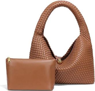 Generic Grand sac fourre-tout tiss&eacute; pour femme, sac &agrave; bandouli&egrave;re en cuir v&eacute;g&eacute;talien tress&eacute; souple sous les bras, sac &agrave; poign&eacute;e sur le dessus avec sac &agrave; main 