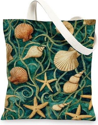 Generic Sacs fourre-tout en toile de coquillage, motif coquillage nautique, sacs de courses respectueux de lenvironnement, sacs en toile légers et lavables po