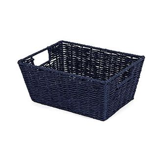 Compactor Panier de rangement rectangulaire en papier tress&eacute;, coloris bleu marine - Panier de rangement pour chambre et salle de bain
