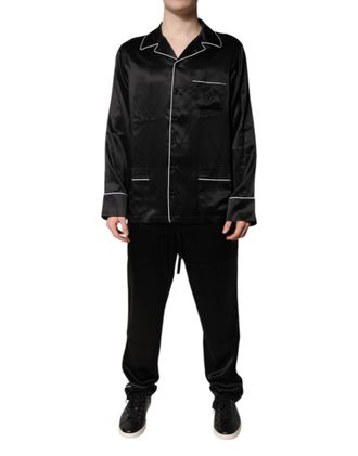 Dolce & Gabbana Mens Black Silk Shirt Pants Pajama Set Sleepwear