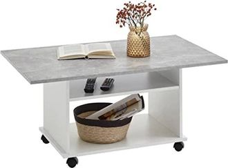 FMD Möbel FMD furniture Couchtisch Wohnzimmertisch Sofatisch Weiß/Beton LA BxHxT ca. 100 x 60 x 44 cm mit zusätzlicher Ablagefläche