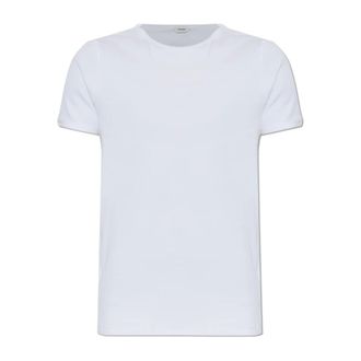 Versace Homme, Tops, Blanc, Taille: 2XL T-shirt en jersey de coton c&ocirc;tel&eacute; brod&eacute;