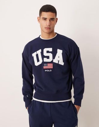 Polo Ralph Lauren Team USA - Sweat ras de cou unisexe avec logo sur la poitrine - Marine-Bleu marine