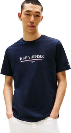 Tommy Hilfiger Herren T-Shirt Kurzarm Brand Love Tee aus Baumwolle, Blau (Desert Sky), XXL