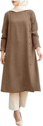 Generic Robe Abaya D&eacute;contract&eacute;e Boutonn&eacute;e Manches Longues pour Femmes Mode Duba&iuml; Islamique &Eacute;l&eacute;gante Tenue Modeste pourRamadan Eid V&ecirc;tements Islamiques F&eacute;minin