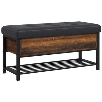 HOMCOM Industrie-Eingangsbank mit verstecktem Regal und gepolsterter Sitzfläche, Schuhschrank aus Spanplatte und Stahl, 100x40x50 cm, braun und schwarz