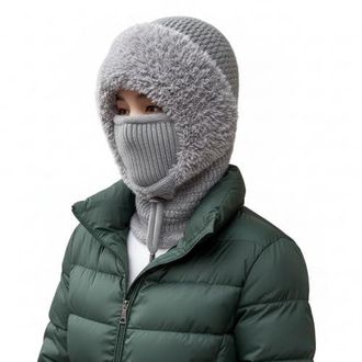 Generic Bonnet dhiver chaud tricot&eacute; pour femme, bonnet en tricot thermique doux avec &eacute;charpe et masque, cagoule coupe-vent confortable pour lext&eacute;rieur, pour l