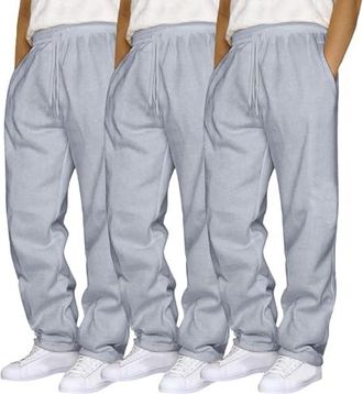 Generic Lot de 3 pantalons de jogging baggy pour homme Y2K - Large - Coton - Taille &eacute;lastique - Jambes larges - Pantalon de sport - Pantalon de sport - Pantal