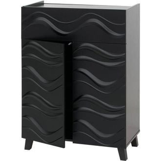 Hhg Kommode HHG 352, Schrank Sideboard Anrichte, 3D-Wellen-Design Push-to-open Türen 107x76x36cm schwarz