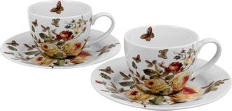 Duo Espressotassen 2er Set Zahra 110ml Espresso-Tassen Mokkatassen aus Porzellan Untertassen Unterteller Mokka-Tassen Geschenk Tasse für Kaffee Espresso M