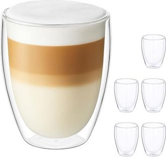 Relaxdays Latte Macchiato Gläser, 6er Set, doppelwandiges Glas, 350 ml, spülmaschinenfest, Kaffeegläser, transparent