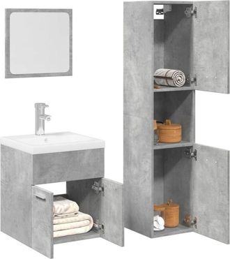 vidaXL Vidaxl - Ensemble de meubles de salle de bain 3 pcs - Bois ding&eacute;nierie gris b&eacute;ton - Armoire d&eacute;vier 41x38,5x46 cm - Armoire 30x30x130 cm - Miroir