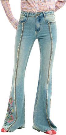 Desigual Femme, Jeans, Bleu, Taille: 36 FR Jean &Eacute;vas&eacute; Brod&eacute;