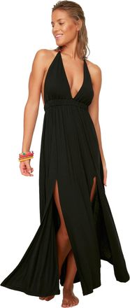 Trendyol Damen Beaded Detailed Knitted Beach Dress, Schwarz, S EU