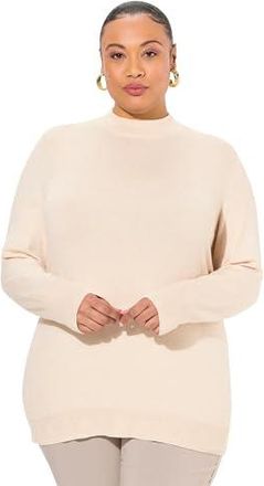 Ulla Popken Pullover, Stehkragen, Langarm, Rippbündchen Pull-Over, Mélange Naturel, 56/58 FR Femme