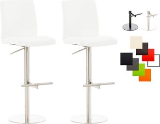 Clp 2er Set Barhocker Cadiz Kunstleder I Thekenhocker Mit Fußstütze I Tresenstühle Höhenverstellbar Und 360° Drehbar, Farbe:weiß, Gestell Farbe:Edelstahl