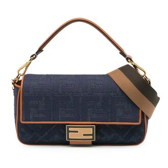 Fendi Zucca Embroidered Denim Baguette Bag