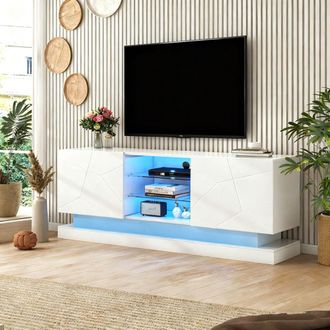 Generic Weißer Matt-TV-Ständer 1,6 Meter - Mit Verstellbarer Glasablage, Silent Hinges & Platz für Bis Zu 70 Zoll - Stilvolle Aufbewahrung für Ihr Wohnzimmer