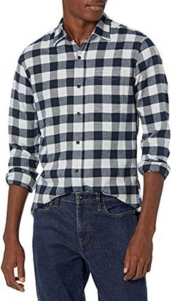 Amazon Essentials Chemise en Flanelle à Manches Longues (Grandes Tailles Disponibles) Homme, Bleu Marine Écossais, XXL