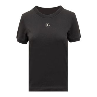Dolce & Gabbana Femme, Tops, Noir, Taille: 36 FR T-Shirt en Coton avec Logo Orn&eacute;
