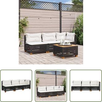 vidaXL Gartenm&ouml;bel - Gartensofa mit Kissen 3-Sitzer Schwarz Poly Rattan