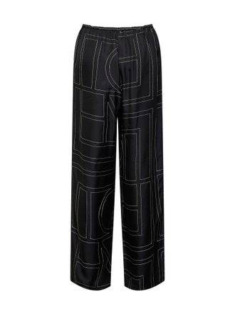 Toteme Womens Silk Pajama Trousers Monogram Black