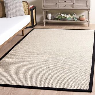 Safavieh Naturfaser Teppich f&uuml;r Wohnzimmer, Esszimmer, Schlafzimmer - Natural Fiber Collection, Kurzer Flor, Nat&uuml;rlich und Schwarz, 160 X 229 cm