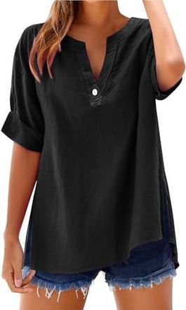 Generic Hauts habill&eacute;s pour femme - Chemisier &agrave; manches longues enroulable &agrave; revers - Coupe ample - Grande taille - Haut basique - Protection solaire - S&eacute;chag